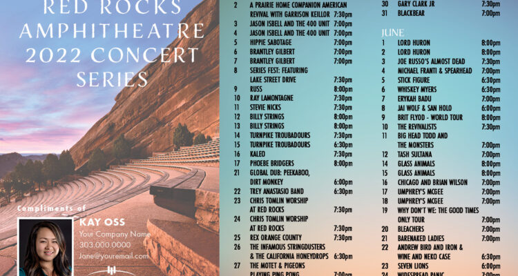 Printable Red Rocks Ampitheatre Schedule For Concerts 2023 - Free ...