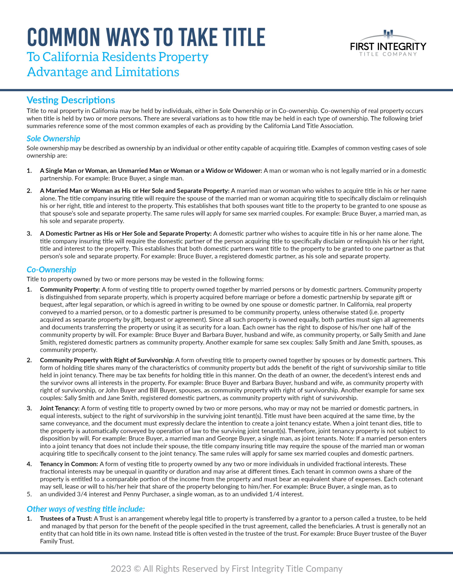 Common Ways to Take Title - First Integrity Title Company