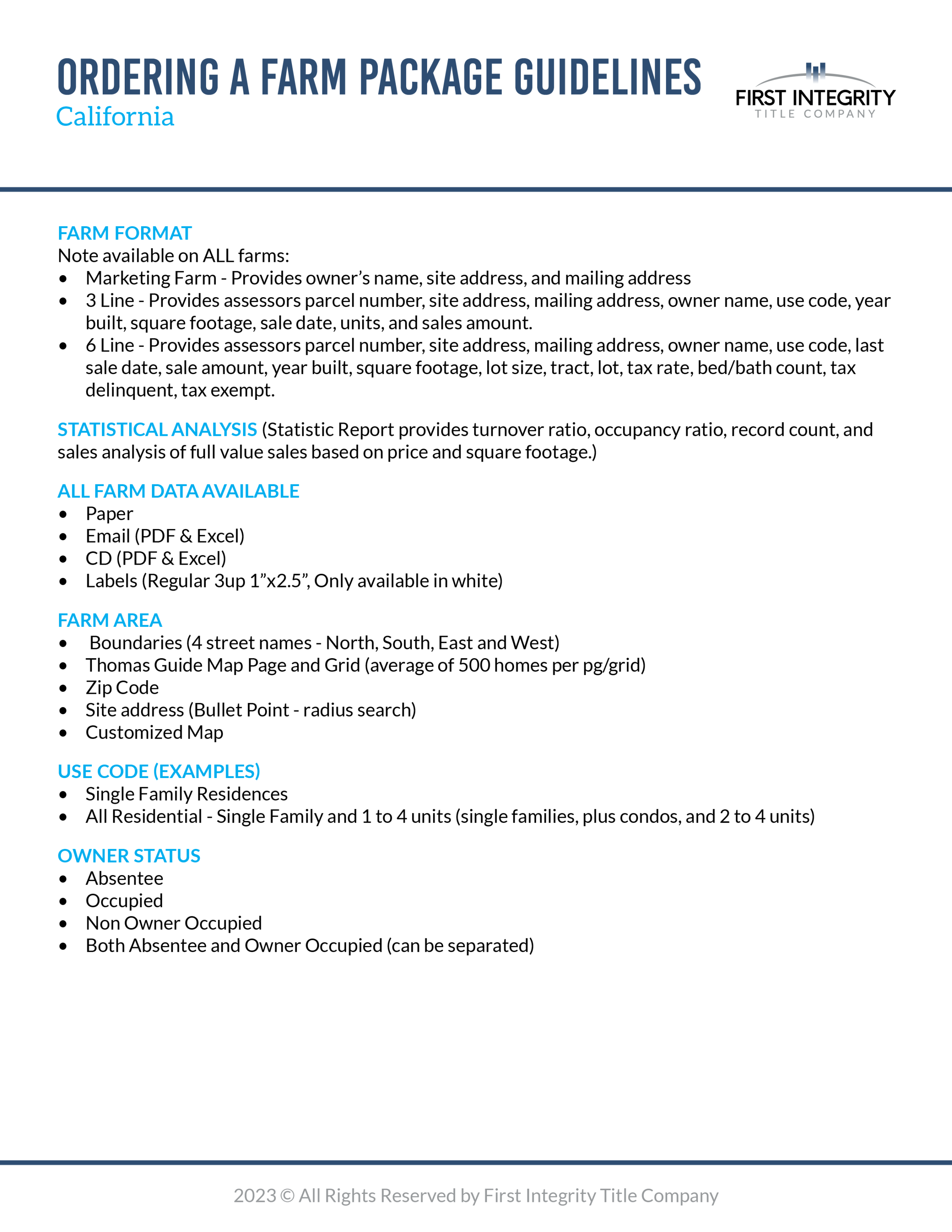 Guideline to Ordering a Farm Package - First Integrity Title Company