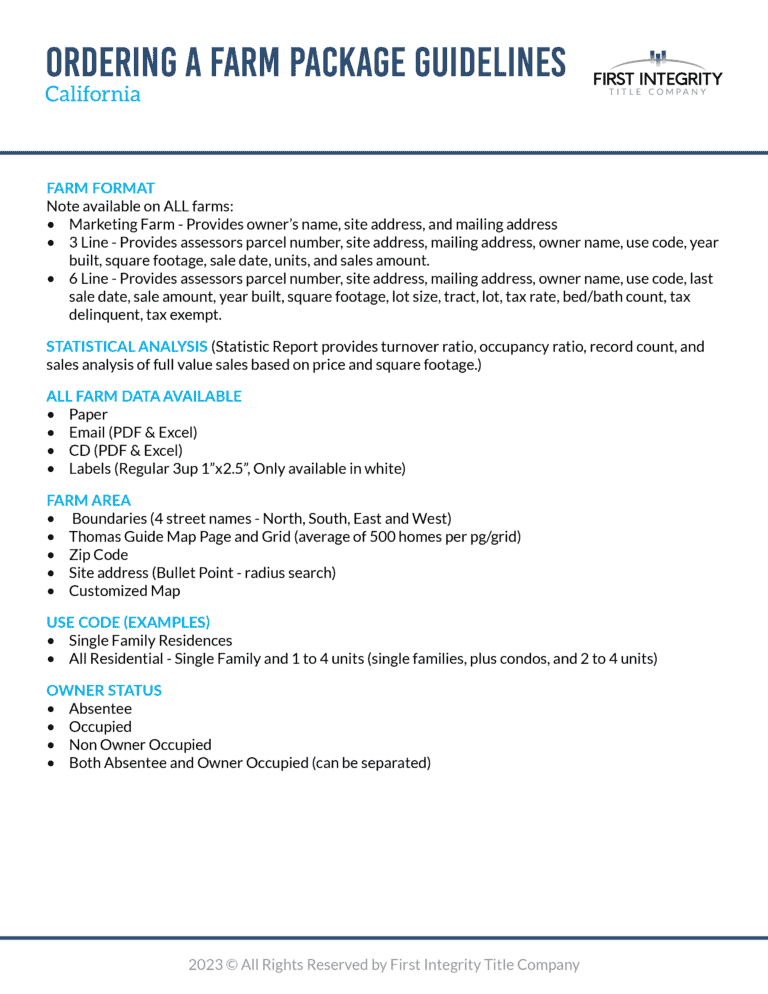 Guideline to Ordering a Farm Package - First Integrity Title Company