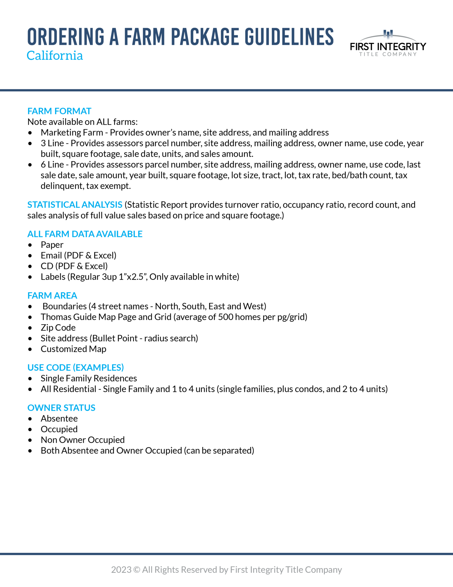 Guideline to Ordering a Farm Package - First Integrity Title Company