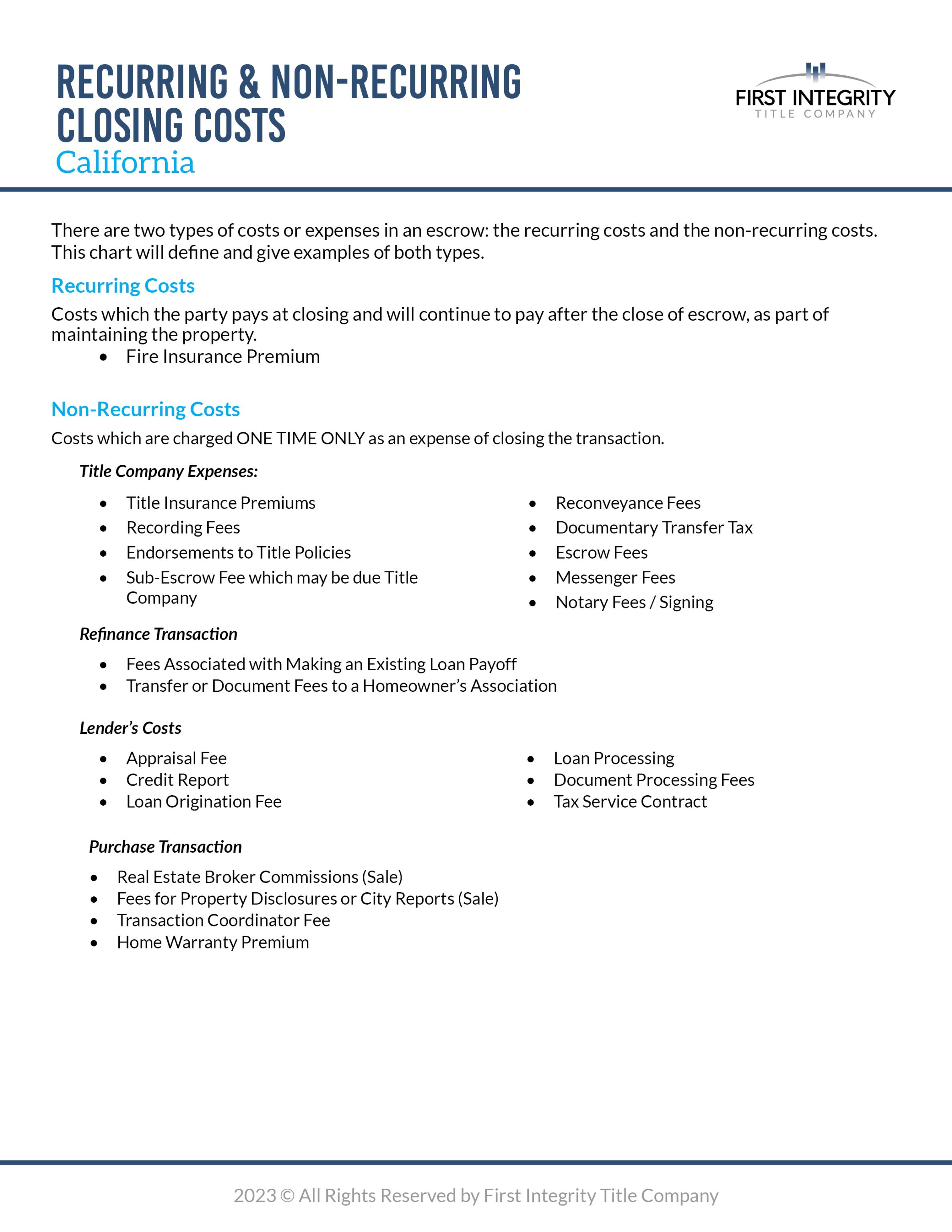 Understanding Recurring and Non-Recurring Closing Costs - First ...