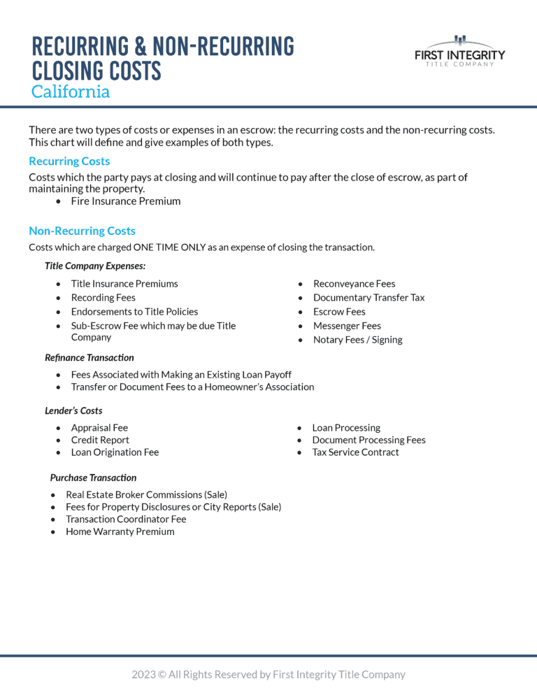 Understanding Recurring and Non-Recurring Closing Costs - First ...