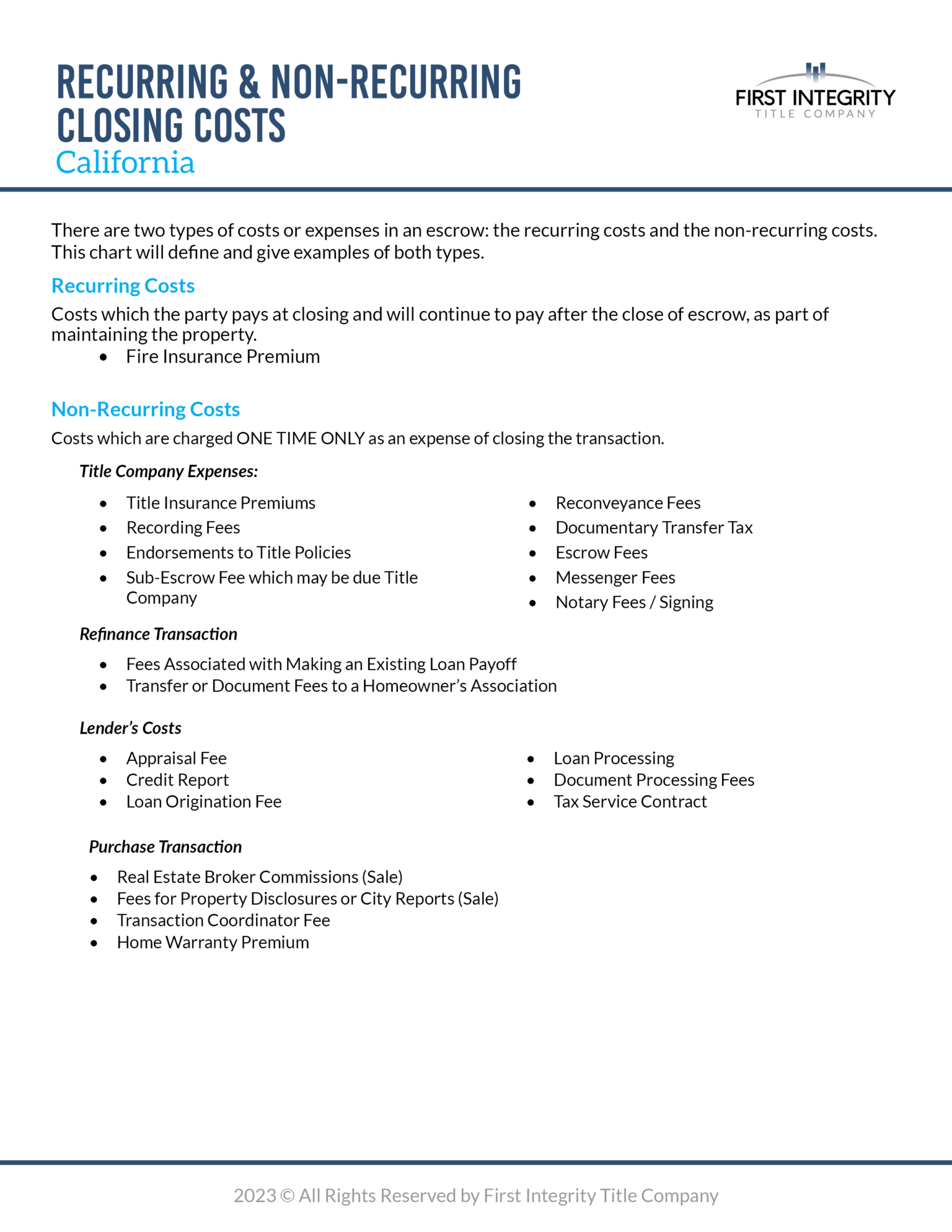 Understanding Recurring and Non-Recurring Closing Costs - First ...