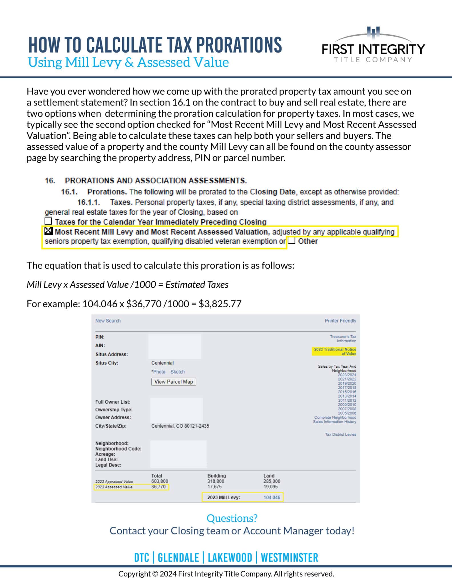How To Calculate Tax Prorations - First Integrity Title Company