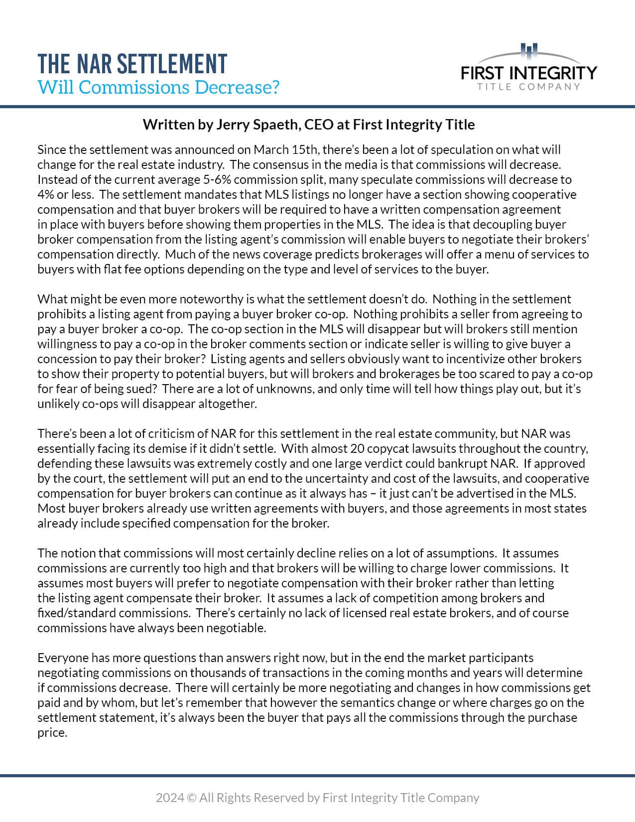 Nar Settlement Will Commissions Decrease First Integrity Title Company 8340