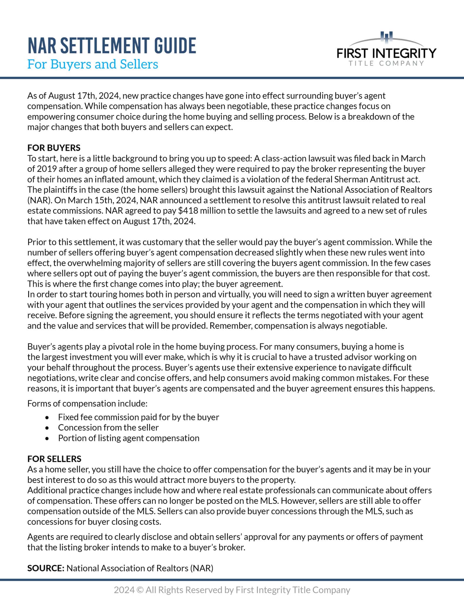 NAR Settlement Guide For Buyers and Sellers - First Integrity Title Company